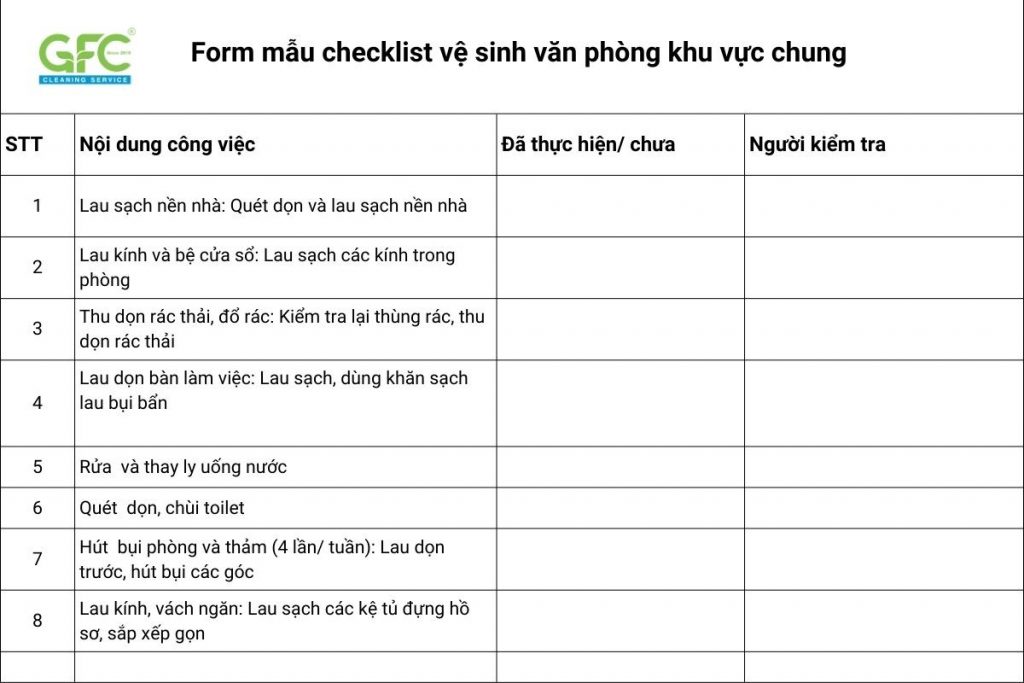 Mẫu checklist vệ sinh văn phòng chi tiết nhất năm 2024